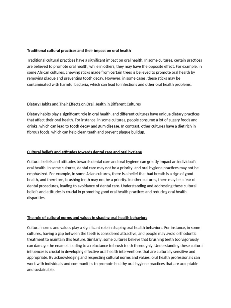 Cultural Influe-WPS Office | PDF | Oral Hygiene | Dentistry