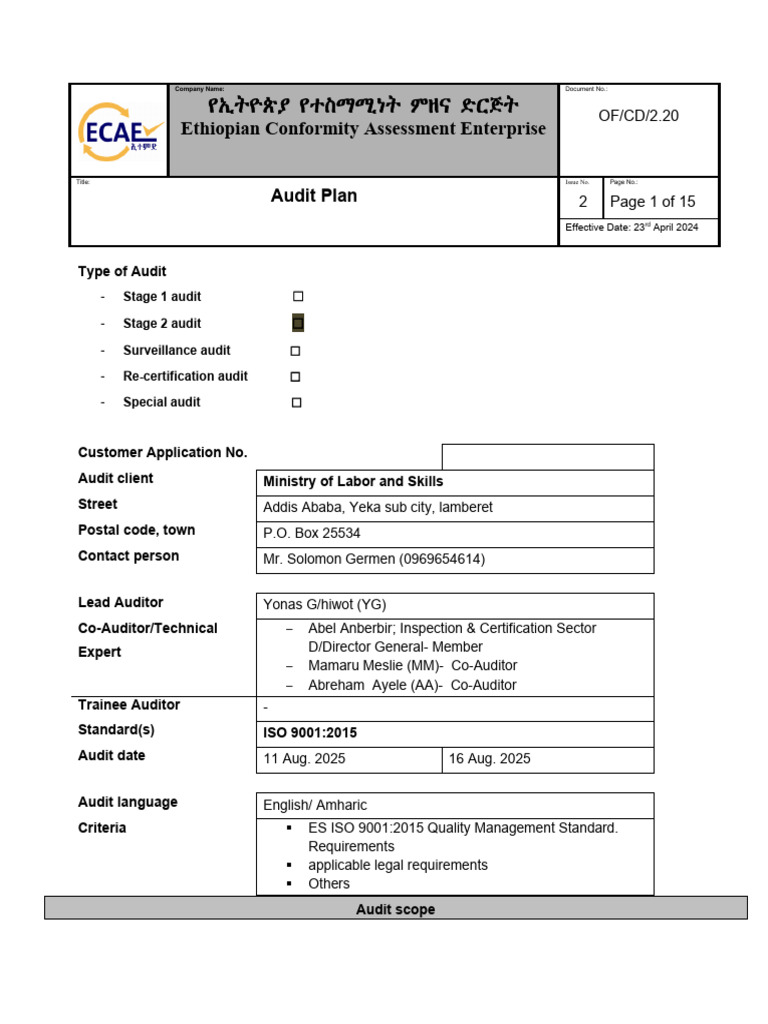 MOLT Stage 2 Audit Plan | PDF | Audit | Internal Audit