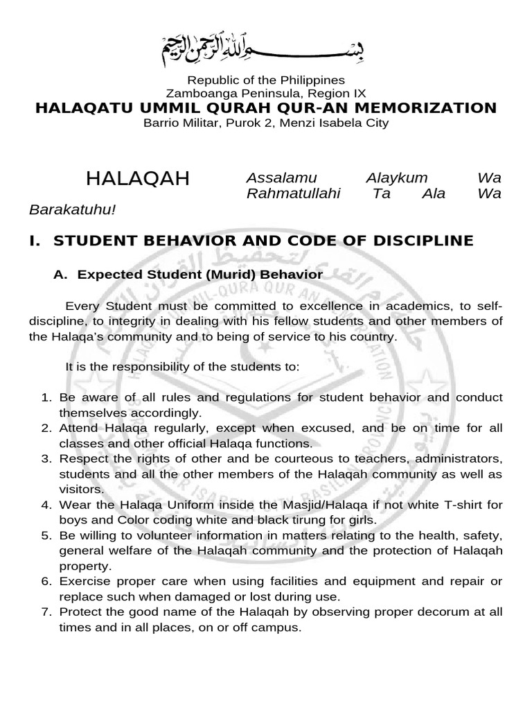 Halaqa Student Behavior Guidelines | PDF