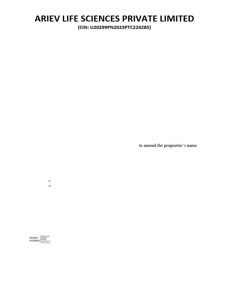 Ariev Life Sciences Private Limited: (CIN: U20299PN2023PTC224285) | PDF