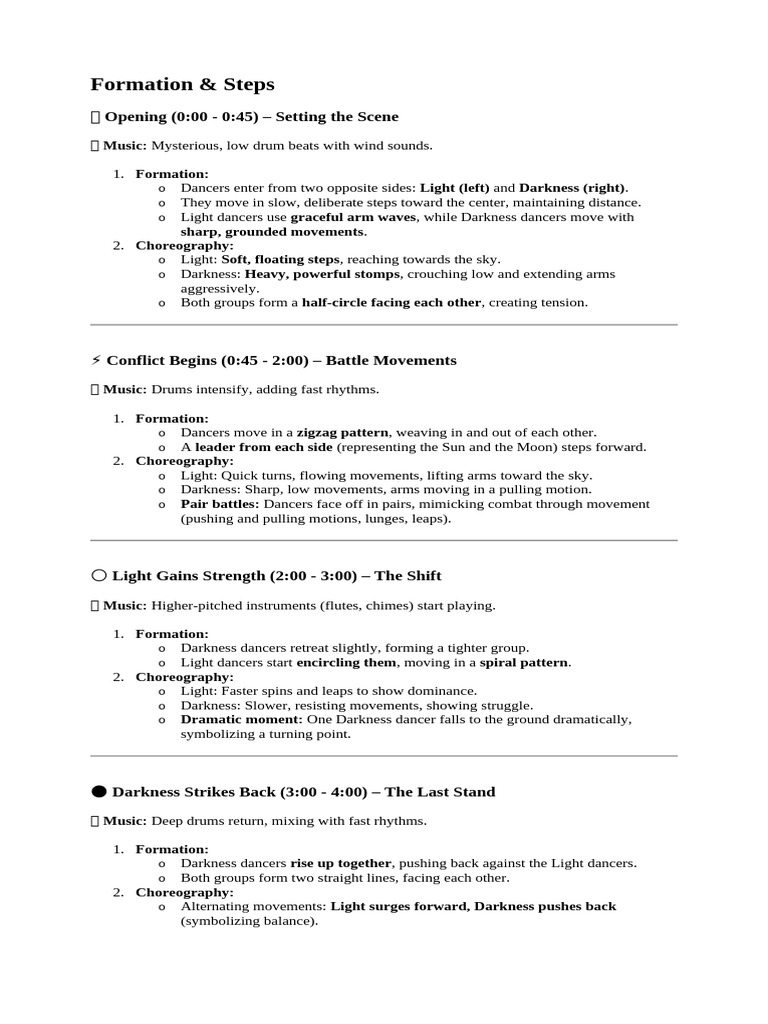 Dance Choreography: Light vs. Darkness | PDF | Dances