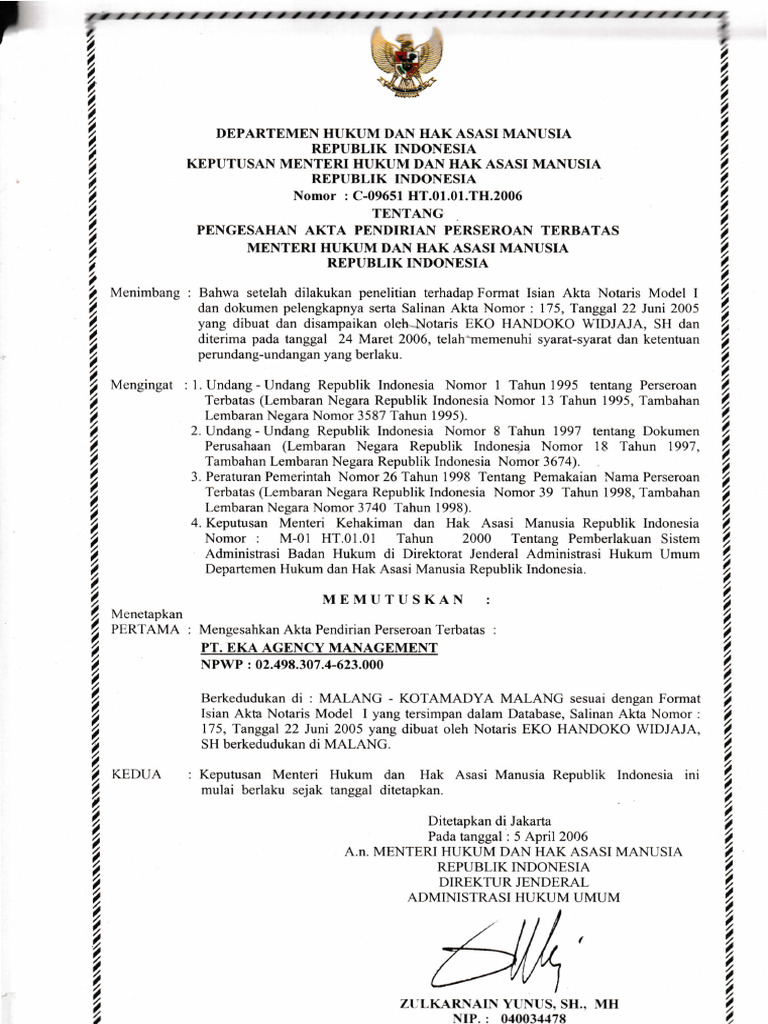 Scan Akta Pendirian PT - Eam | PDF