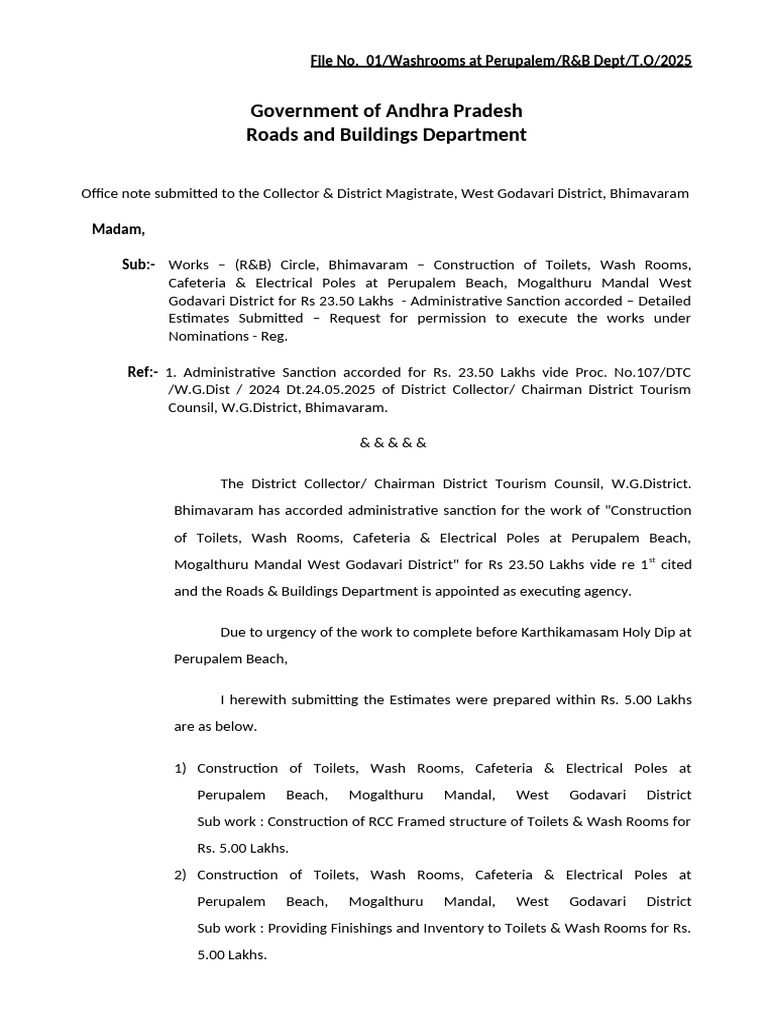 Office Note To The Dist. Collector, BVRM For Nominations | PDF ...