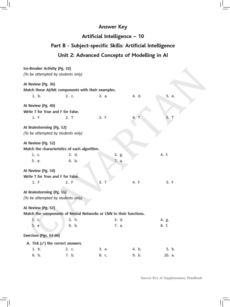 AI Supplementary Handbook Answer Key | PDF | Machine Learning ...