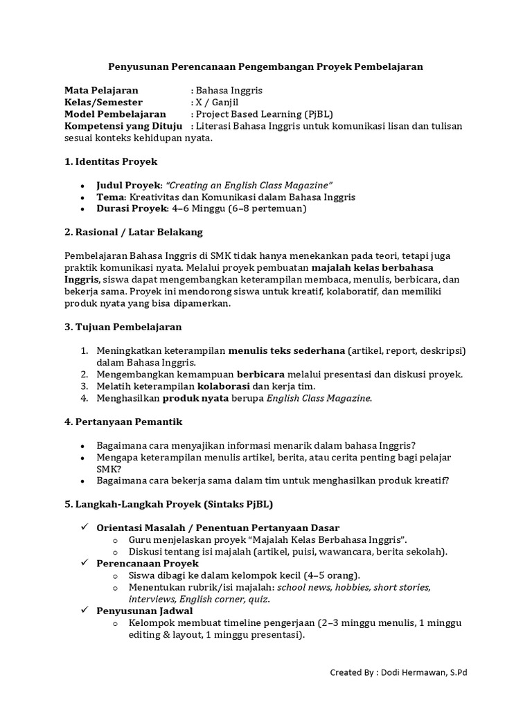 Proyek Majalah Kelas Bahasa Inggris | PDF