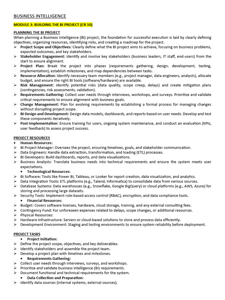 Planning a Business Intelligence Project | PDF | Business Intelligence ...