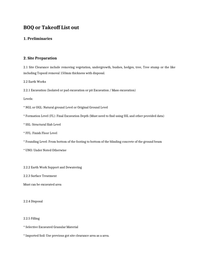 BOQ or Takeoff Activity List Out | PDF