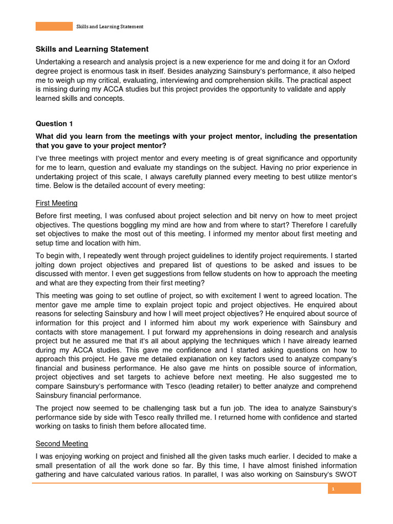 Skills and Learning Statement Skills And-52643040 | PDF | Analysis | Data