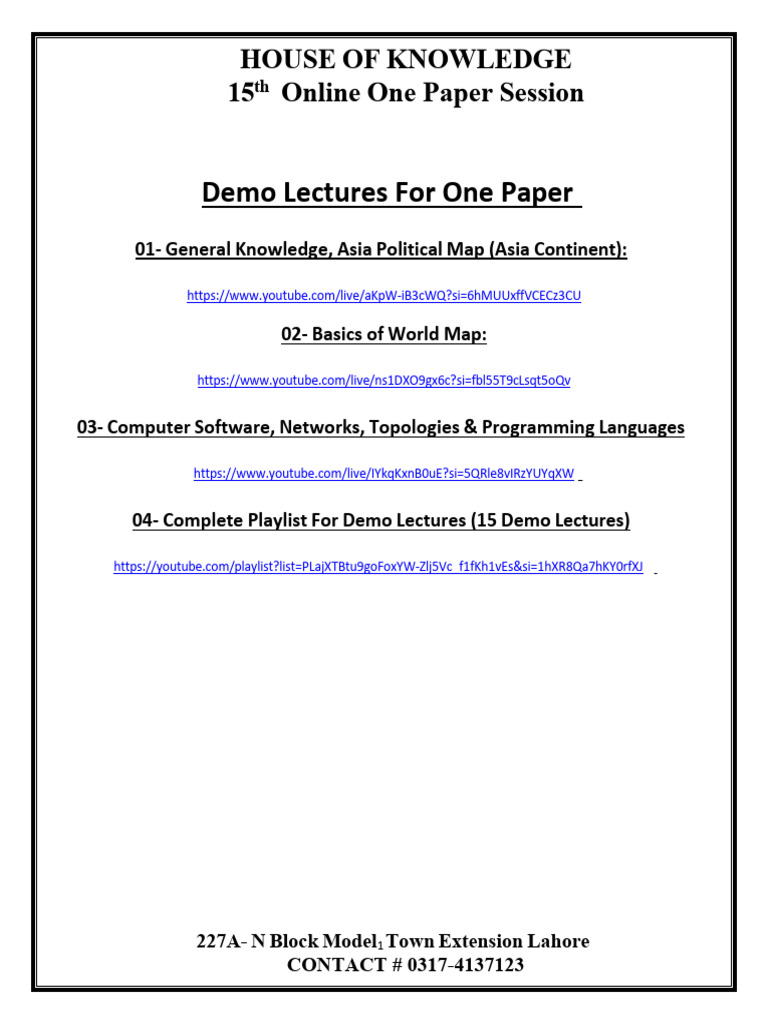 Demo Lecture Links | PDF