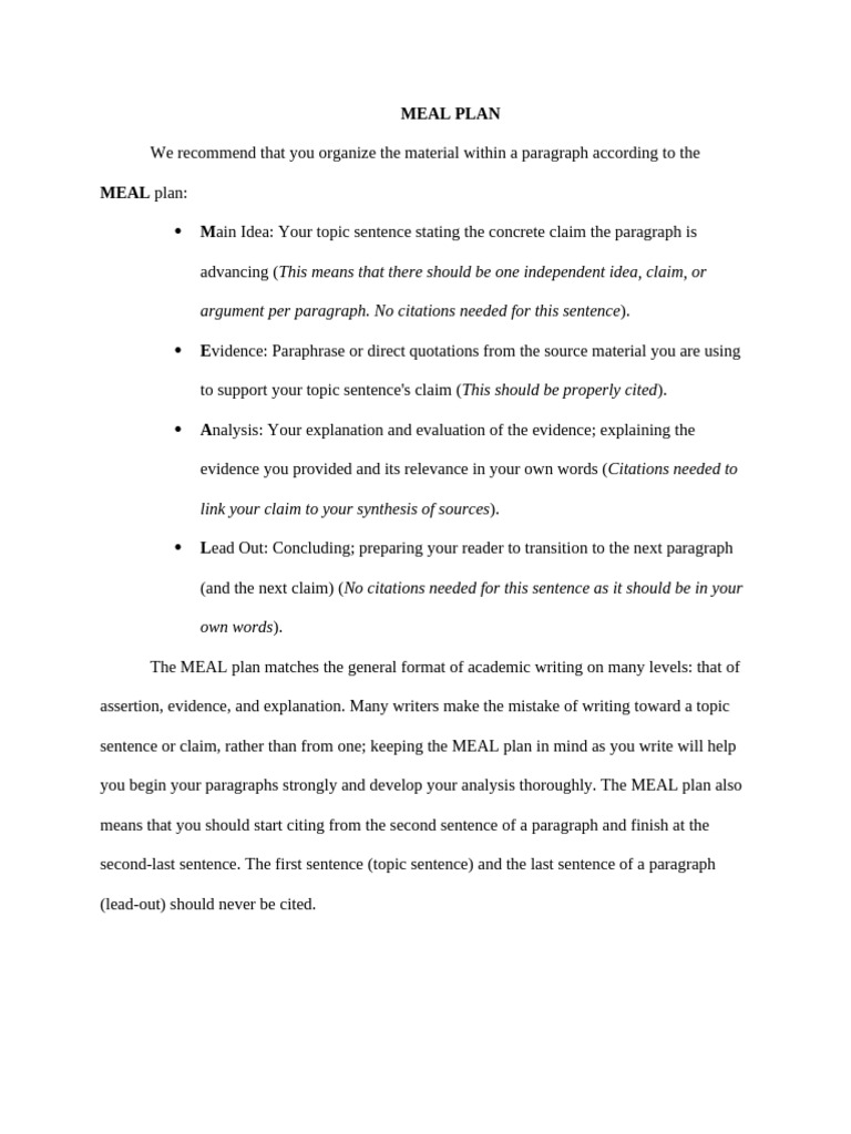 Mastering the MEAL Plan for Writing | PDF