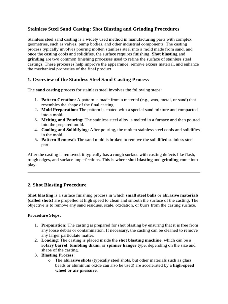 Stainless Steel Sand Casting Finishing | PDF | Grinding (Abrasive ...