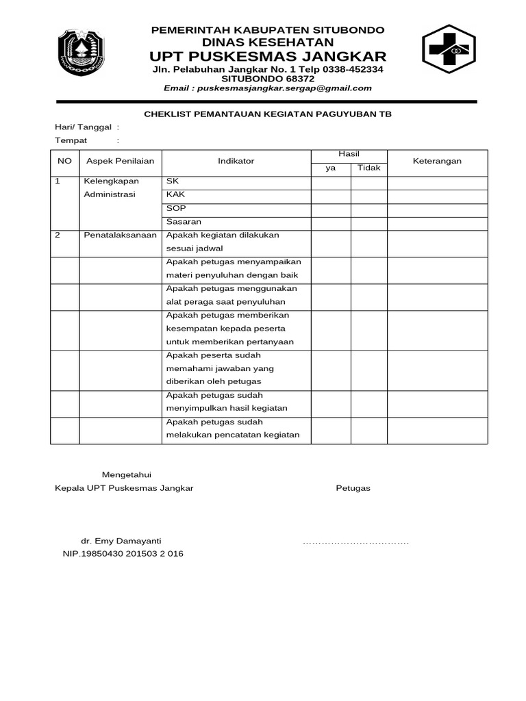 Checklist Pemantauan Kegiatan TB | PDF