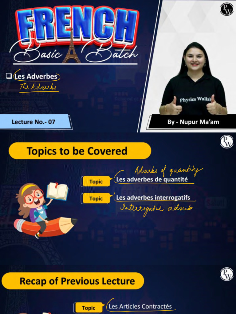 Les Adverbes 07 - Class Notes - French Basics (1) Class7 | PDF