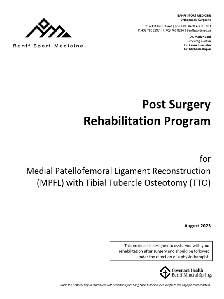 MPFL Reconstruction Rehab Protocol | PDF | Knee | Anatomical Terms Of ...