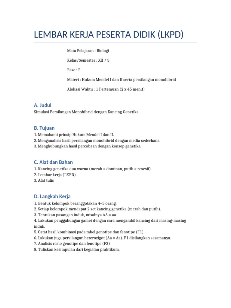 Lkpd Genetika Xii | PDF