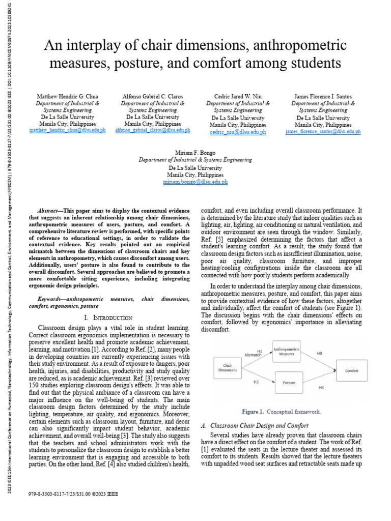 An Interplay of Chair Dimensions Anthropometric Measures Posture and ...