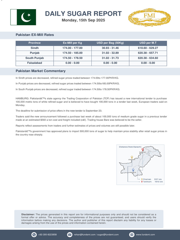 Pakistan Sugar Report 15 September 2025 | PDF | Economies