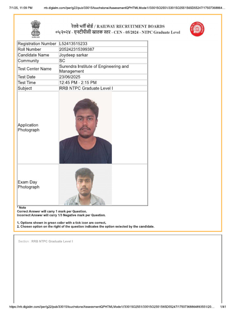 Joydeep NTPC Answer Key | PDF