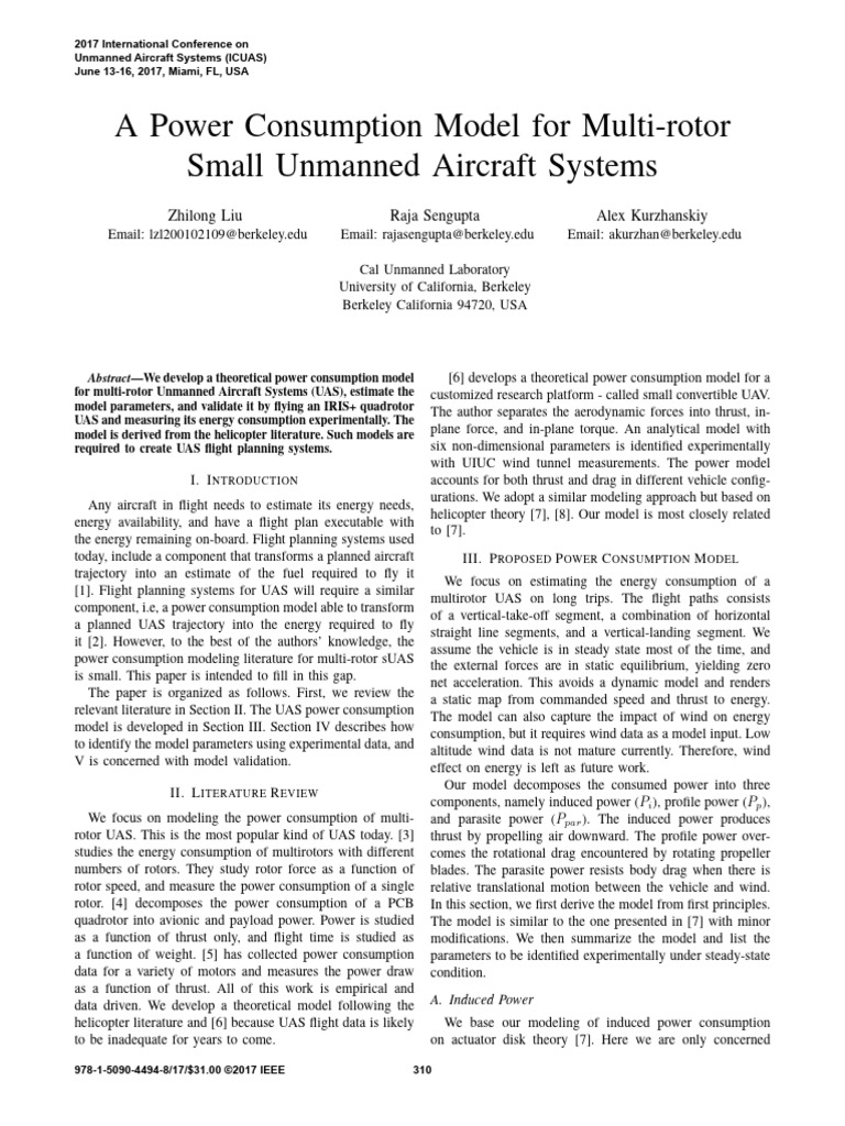 Power Model for Multi-Rotor UAS | PDF | Unmanned Aerial Vehicle | Flight