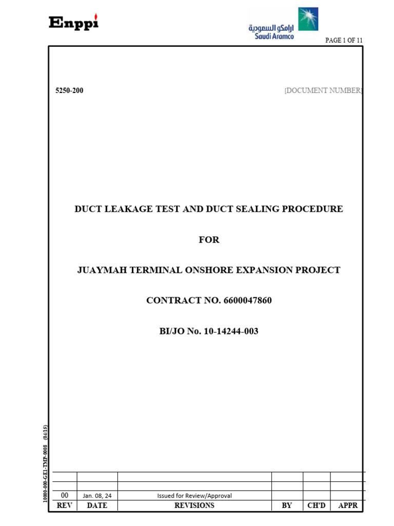 Duct Leakage Test Procedure for Juaymah | PDF | Duct (Flow) | Quality ...