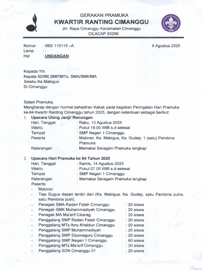 Surat Undangan Lomba Pramuka 2023 | PDF