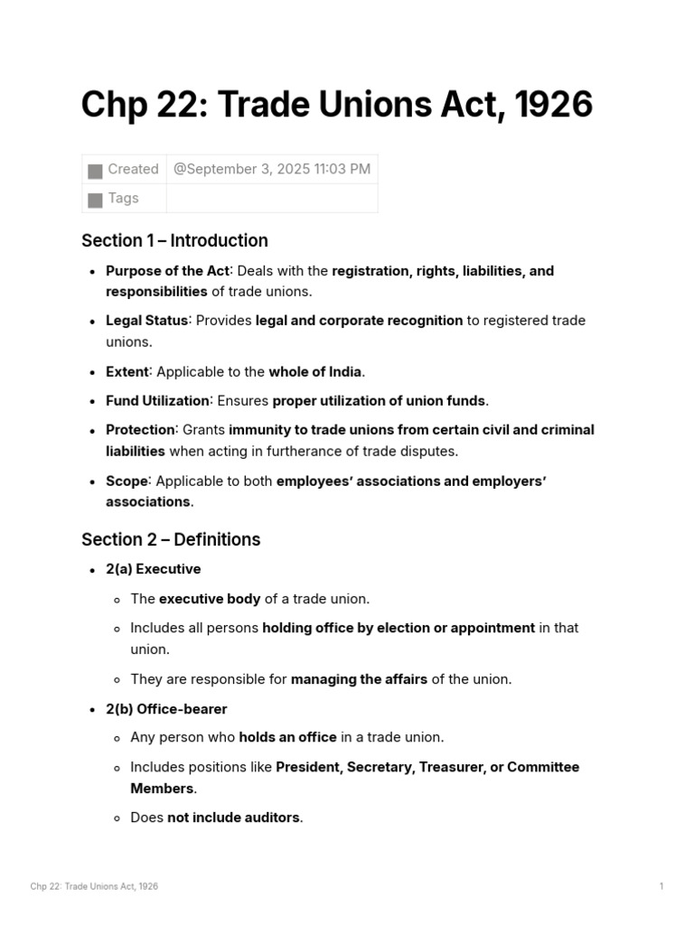 CHP 22 Trade Unions Act 1926 | PDF | Trade Union | Employment