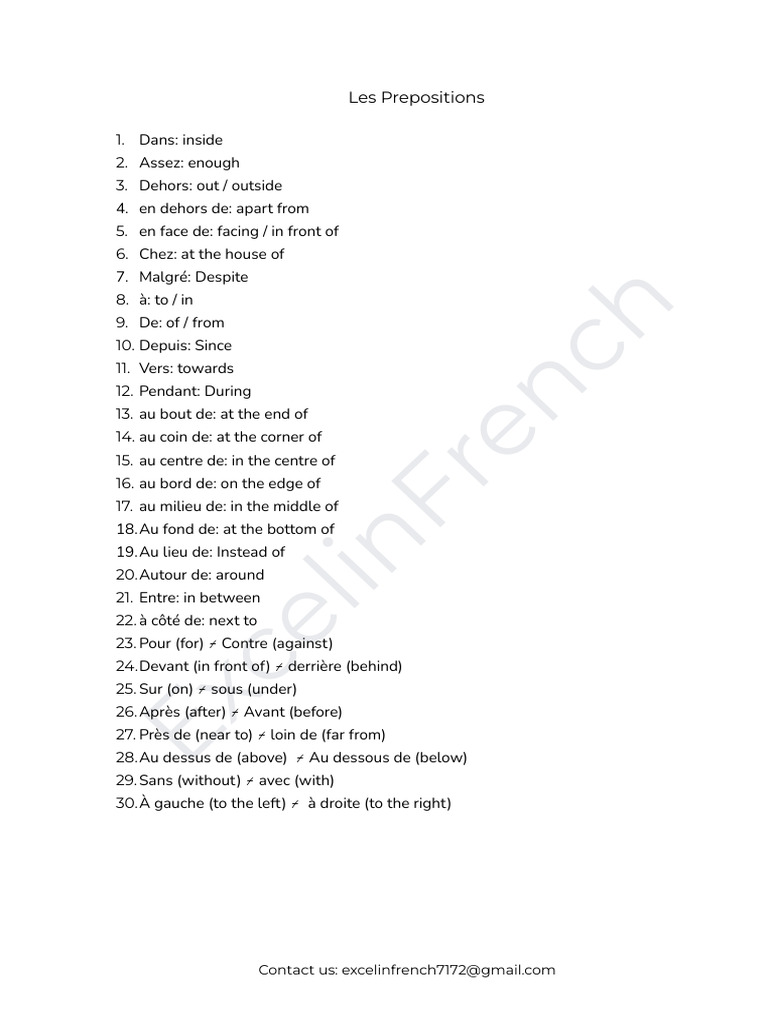 Liste des prépositions en français | PDF