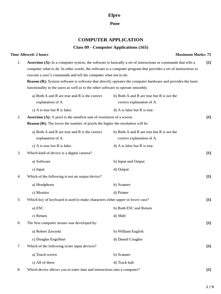 Class 9 Computer Applications Exam Guide | PDF | Operating System ...