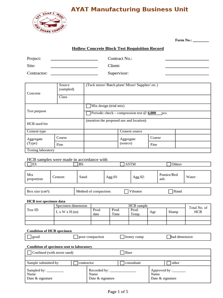 AYAT HCB - Test and Mix Retio Done by Dr. Yonas | PDF | Concrete ...