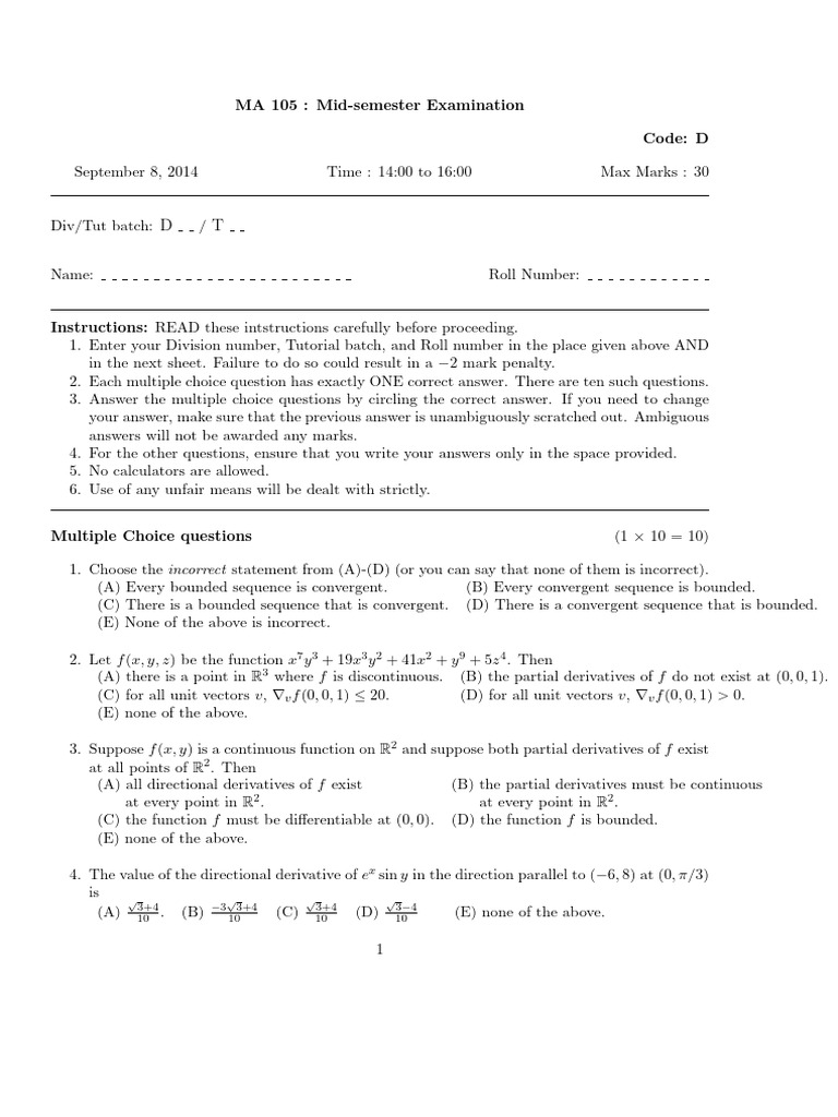 2014 Midsem Paper Solutions | PDF | Function (Mathematics) | Convex Set