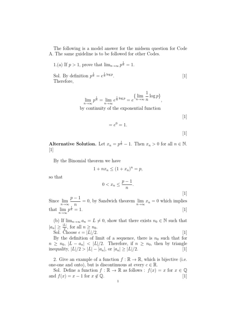 2018 Midsem Paper Solutions | PDF | Function (Mathematics) | Sequence