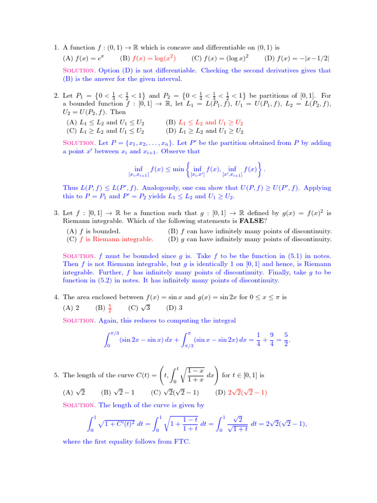 2024 Midsem Paper Solutions | PDF | Mathematical Analysis | Subtraction