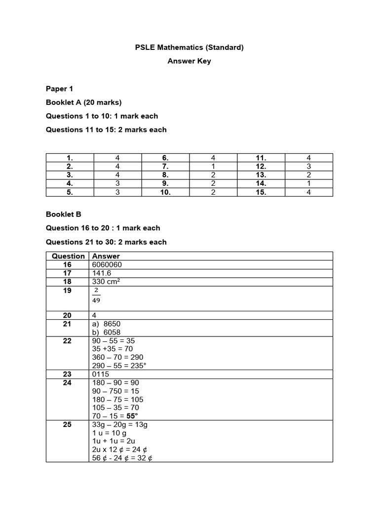 PSLE 2025 Math Answer Key | PDF | Chess Openings | Chess Theory