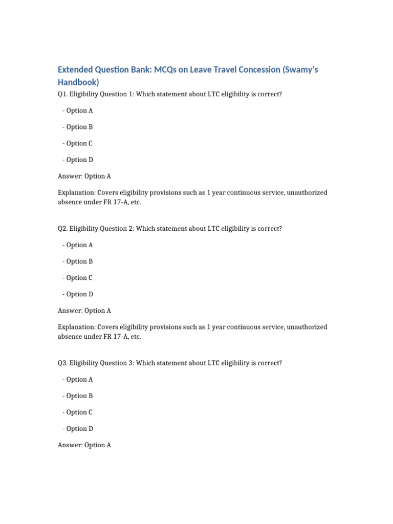 MCQs on Leave Travel Concession | PDF | Childhood | Human Life Stages