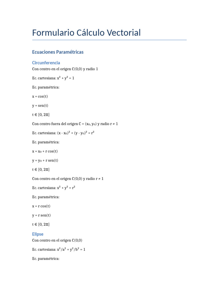 Formulario Calculo Vectorial v2 | PDF