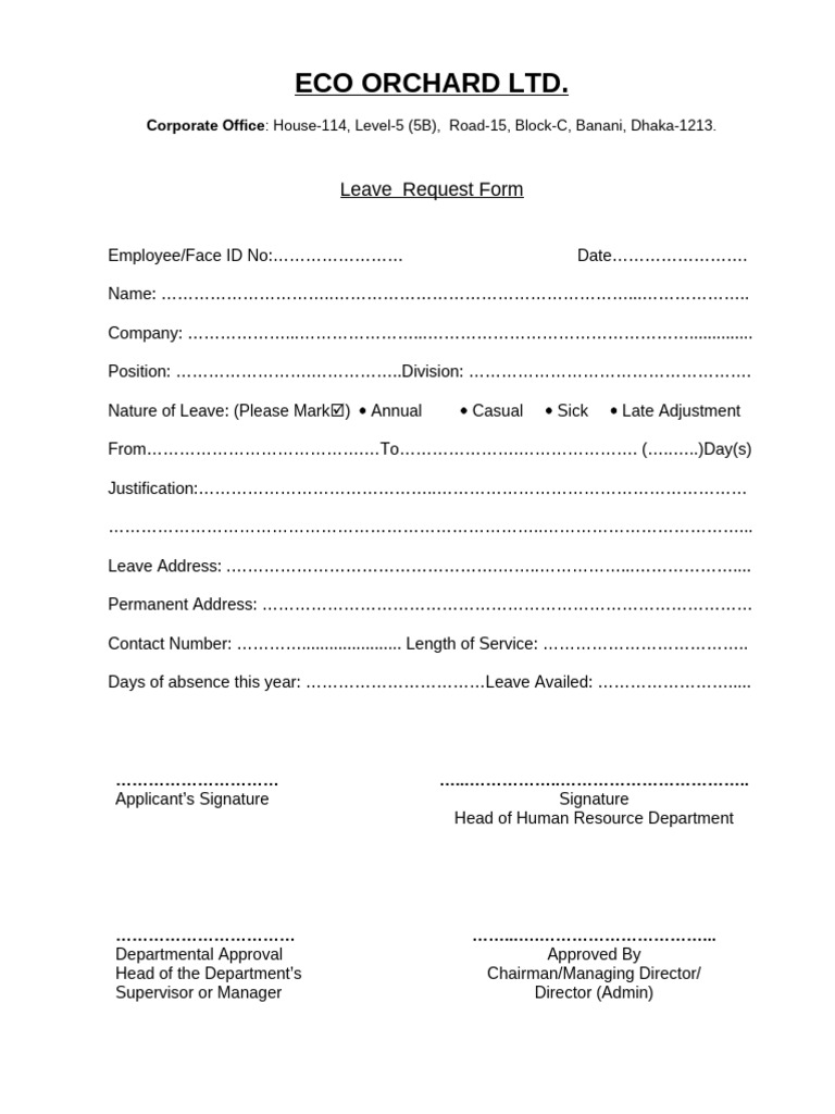 ECO Orchard Leave Request Form | PDF