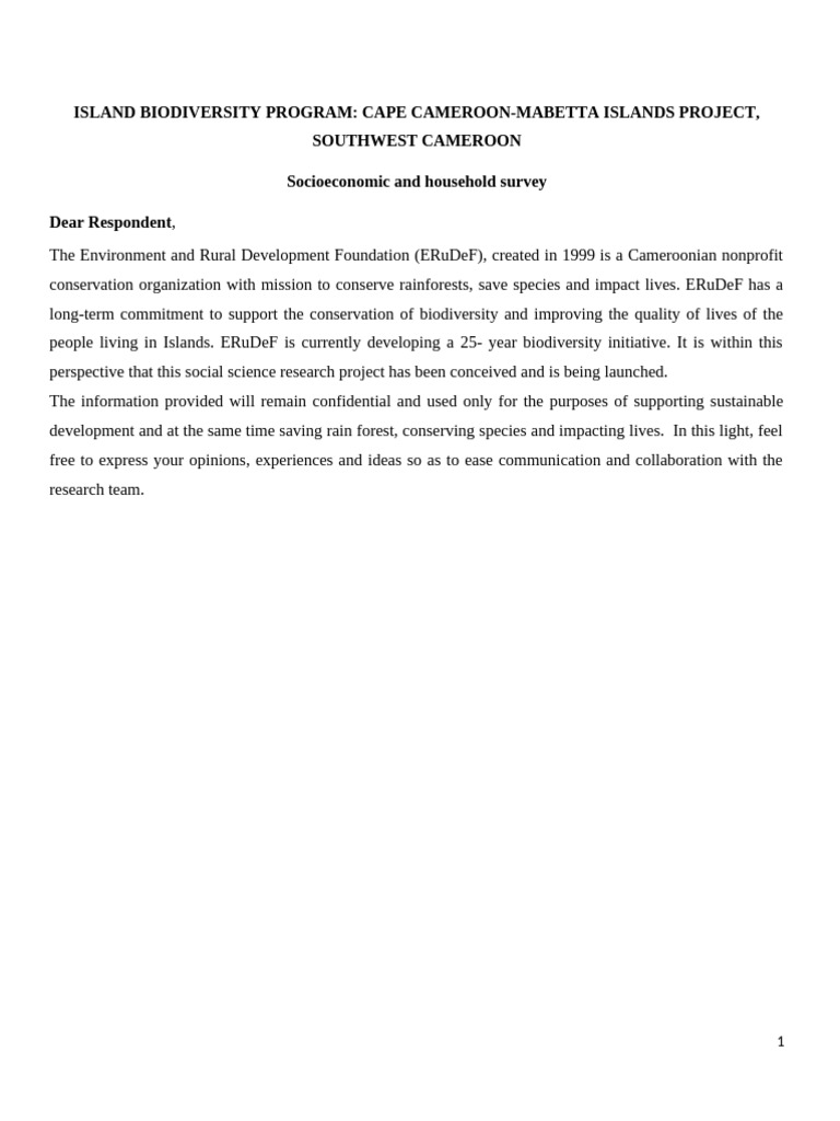 Cape Cameroon Biodiversity Survey | PDF | Manure | Agriculture