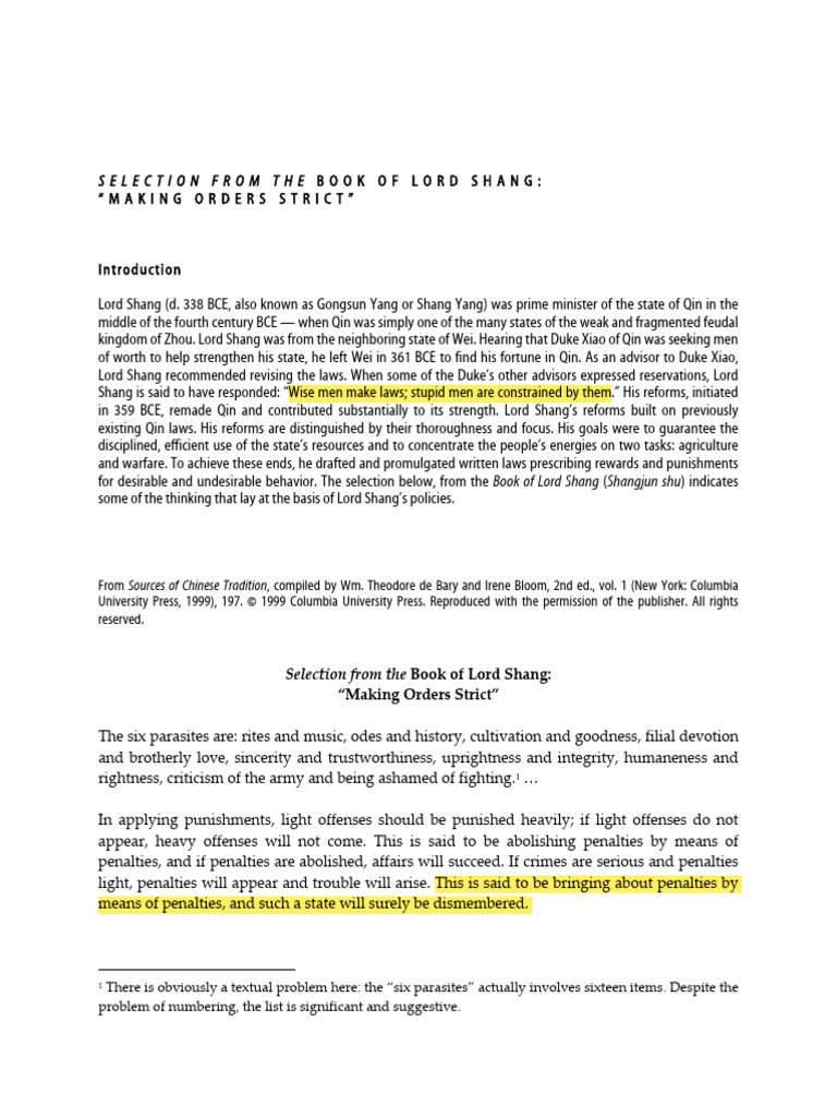 Lord Shang Making Orders Strict | PDF | China | World Politics