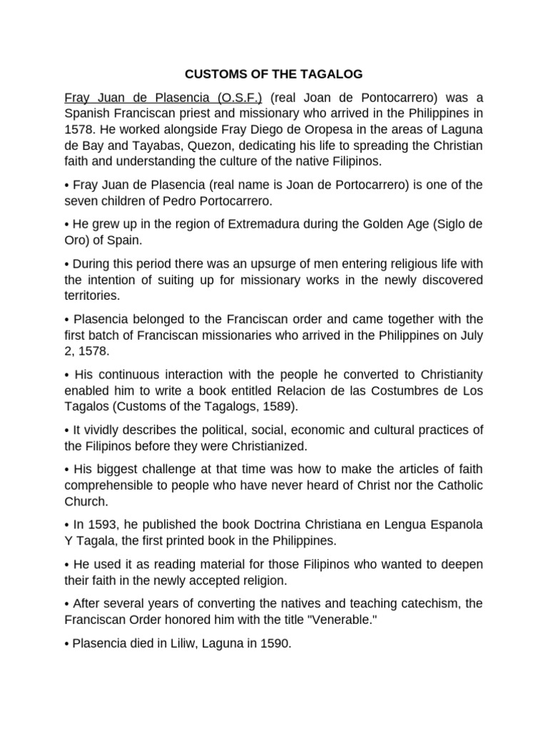 Customs of The Tagalog | PDF | Philippines