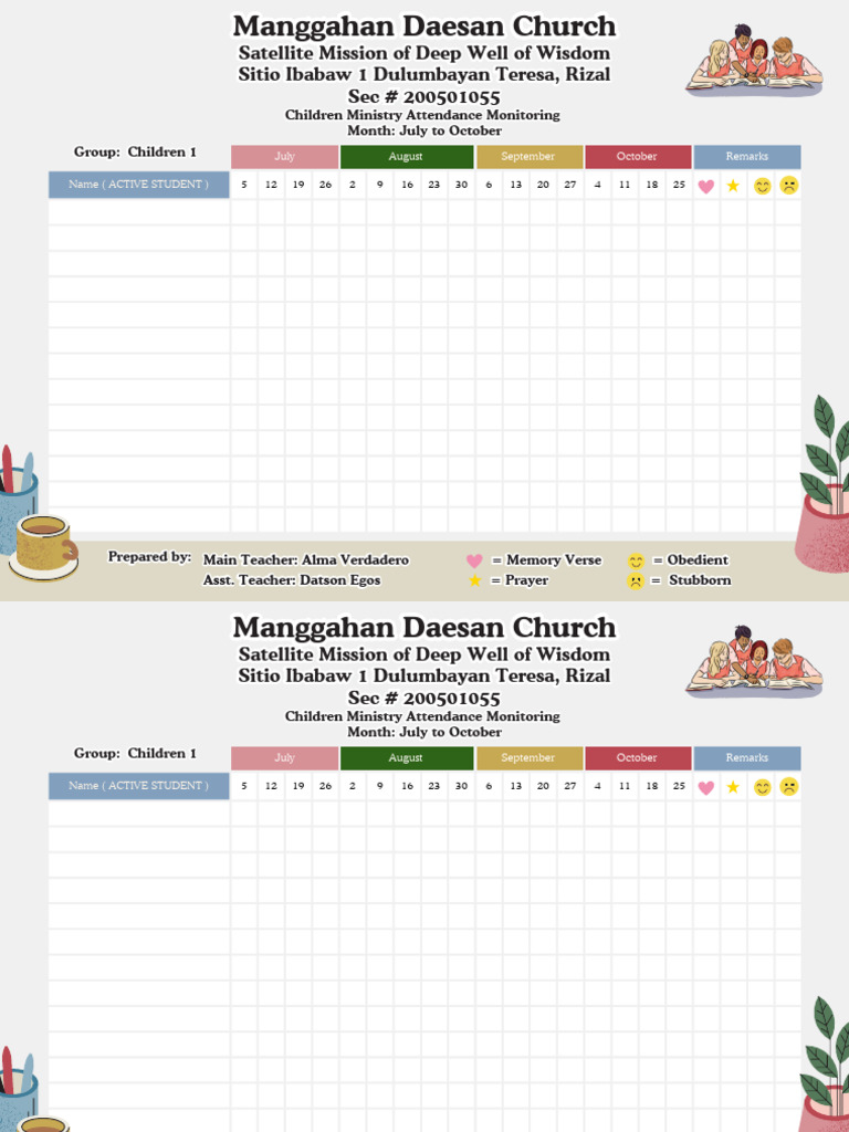 Student Attendance Record in Pastel Geometric Textured Style | PDF