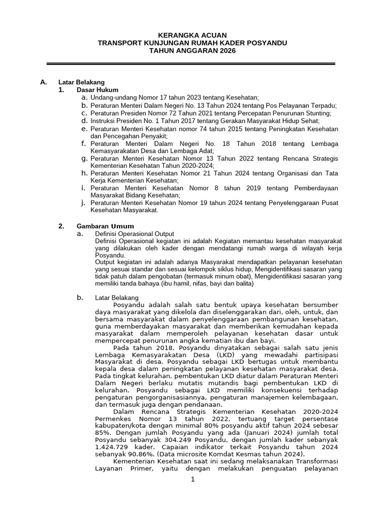 TOR - Kunjungan Rumah DK NF 2026 - Puskesmas - 12 Agust 2025 | PDF