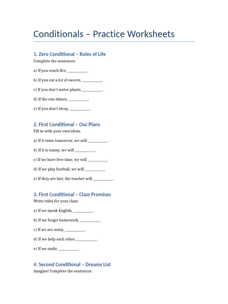 Conditionals Practice Worksheets for Students | PDF
