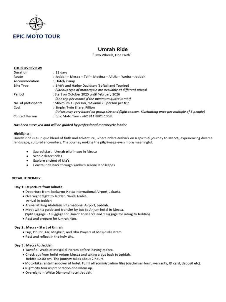 Itinerary Umrah Holy Ride - Tanpa Flight Tickets - 250504 - 094732 ...