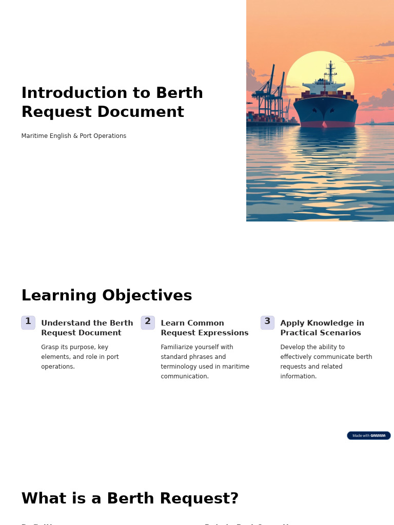 Introduction To Berth Request Document | PDF | Port | Tonnage