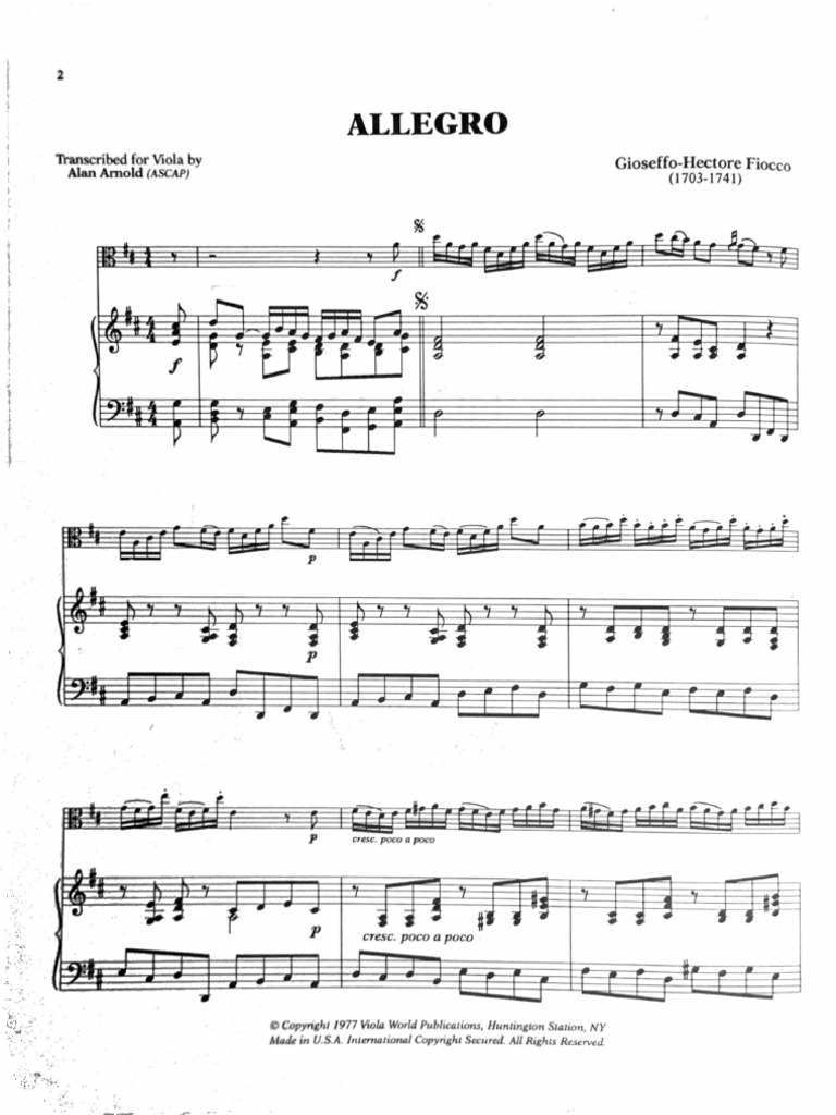 Viola Fiocco Allegro, Piano Part | PDF