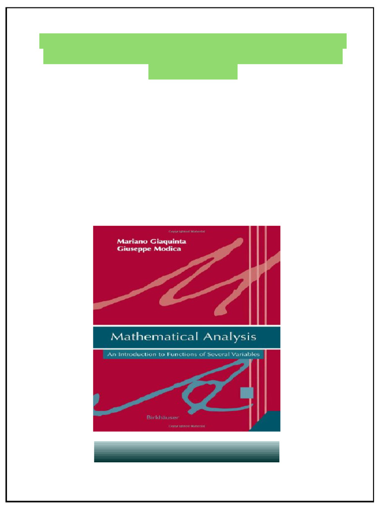 Mathematical Analysis An Introduction To Functions of Several Variables 1st Edition Mariano ...
