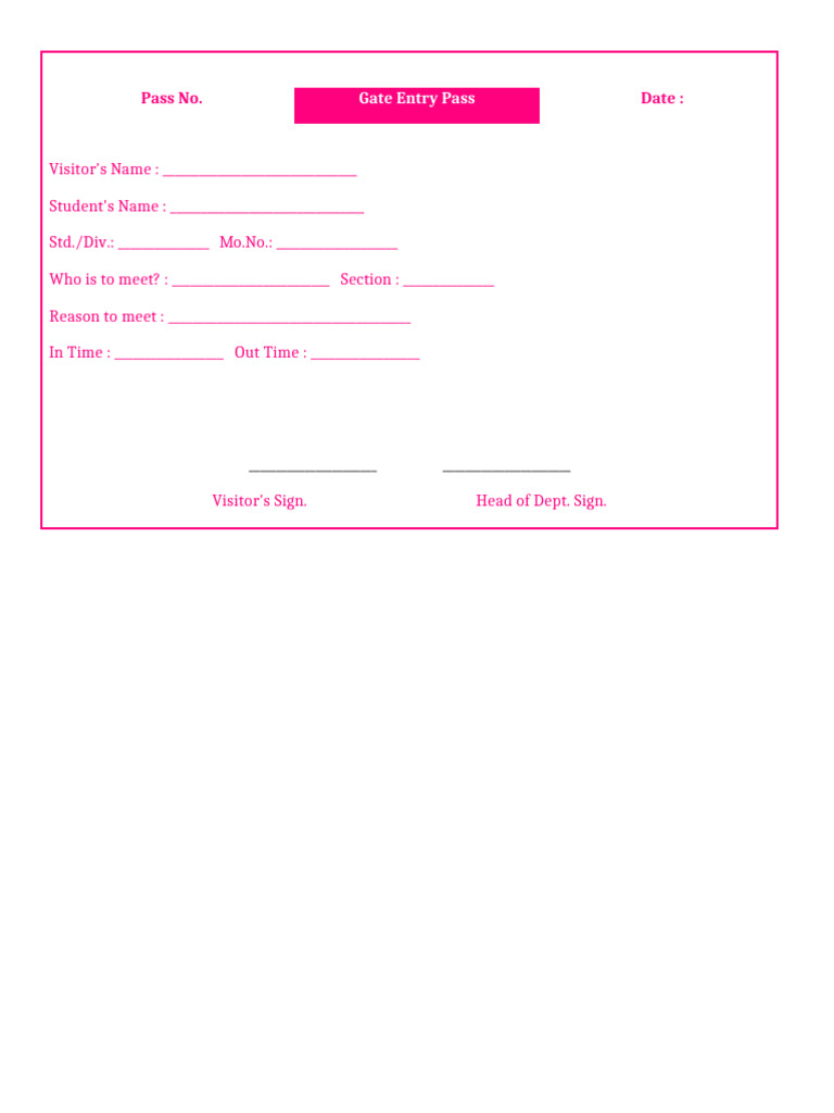Visitor Gate Entry Pass Template | PDF