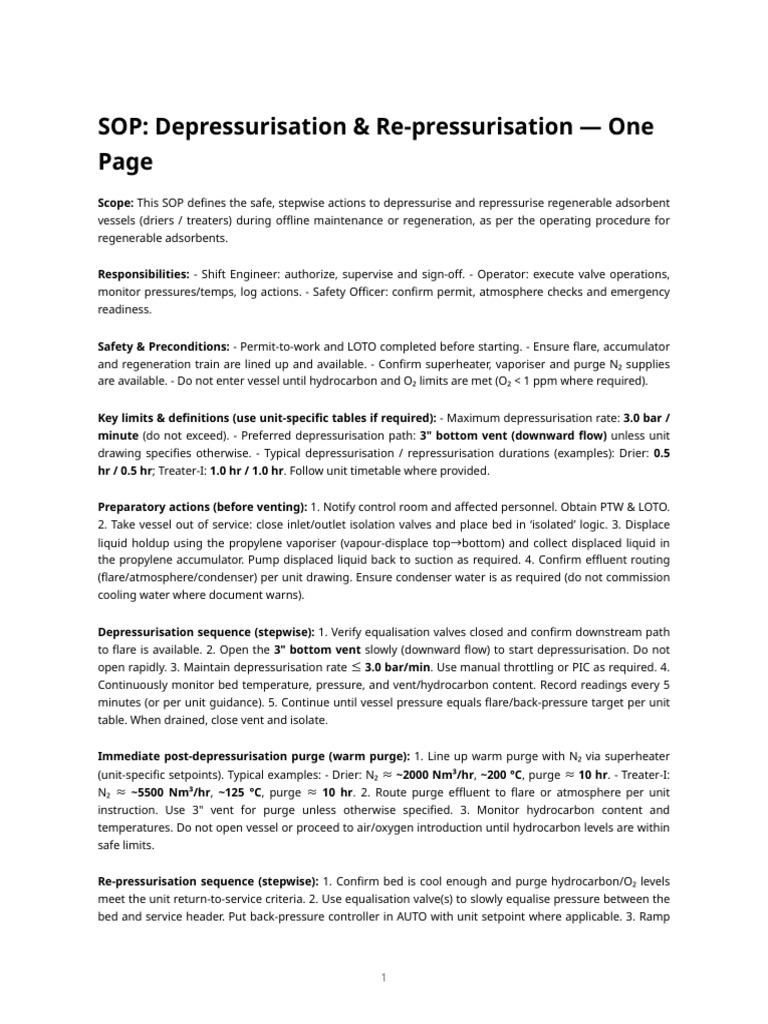 Depressurisation & Re-pressurisation SOP | PDF | Process Engineering ...