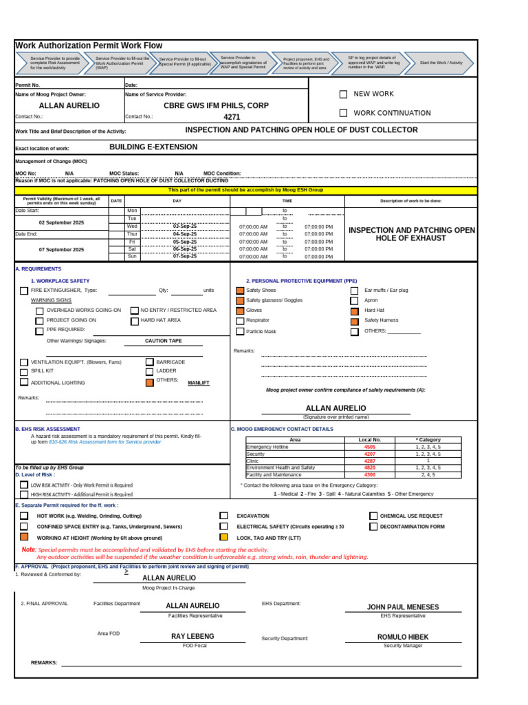 Work Authorization Permit for Inspection | PDF | Personal Protective ...