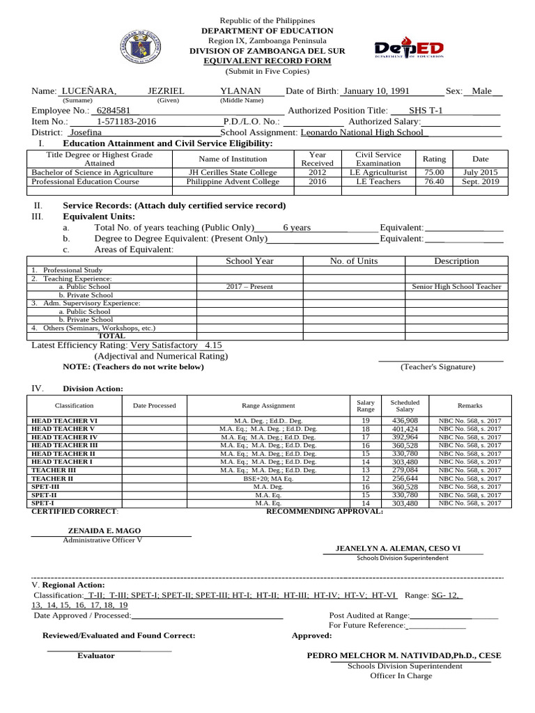 Erf New Equivalent Record Form | PDF | Qualifications | Vocational Education